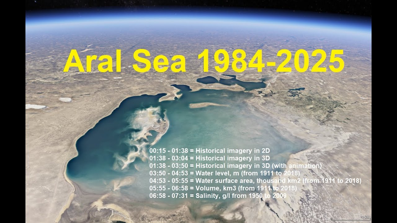Aral Sea 1984-2025 : Historical imagery - YouTube