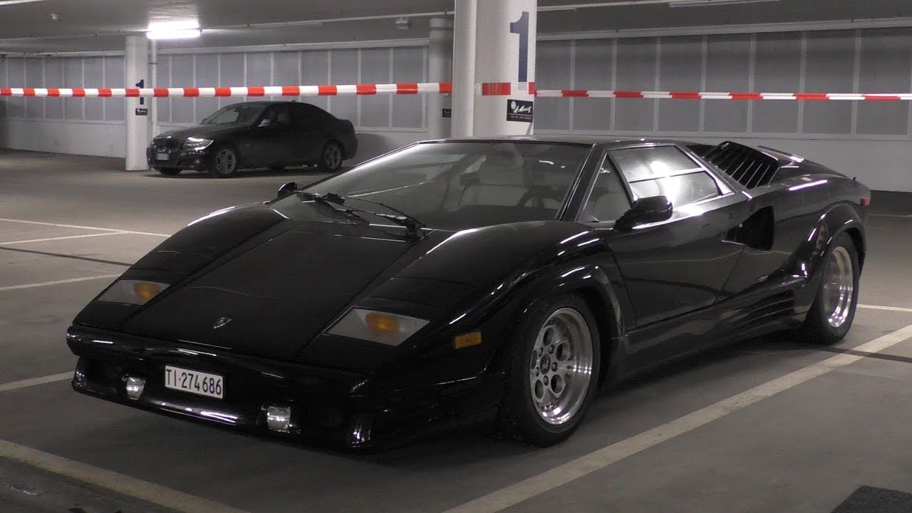 Black Lamborghini Countach | Cold Start Up + Driving | St. Moritz - YouTube