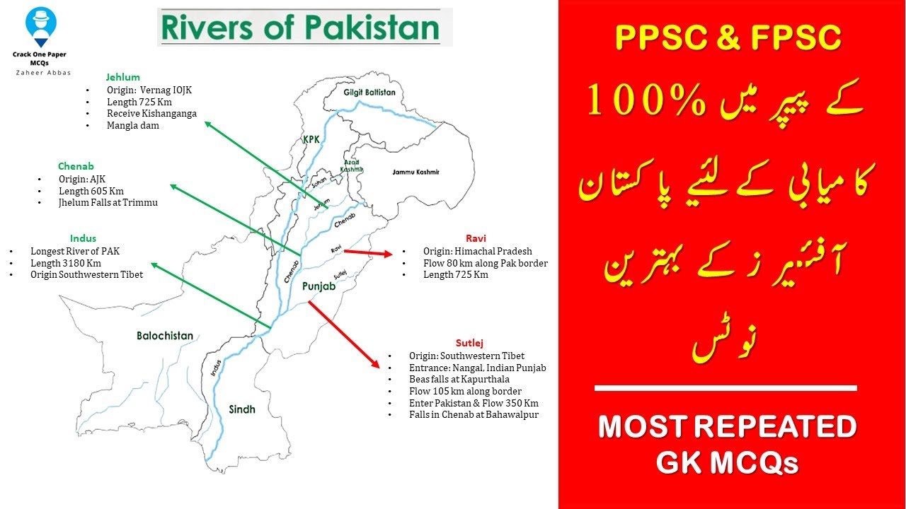 Important Rivers in Pakistan I Recommended For PPSC & FPSC I Job Tests ...