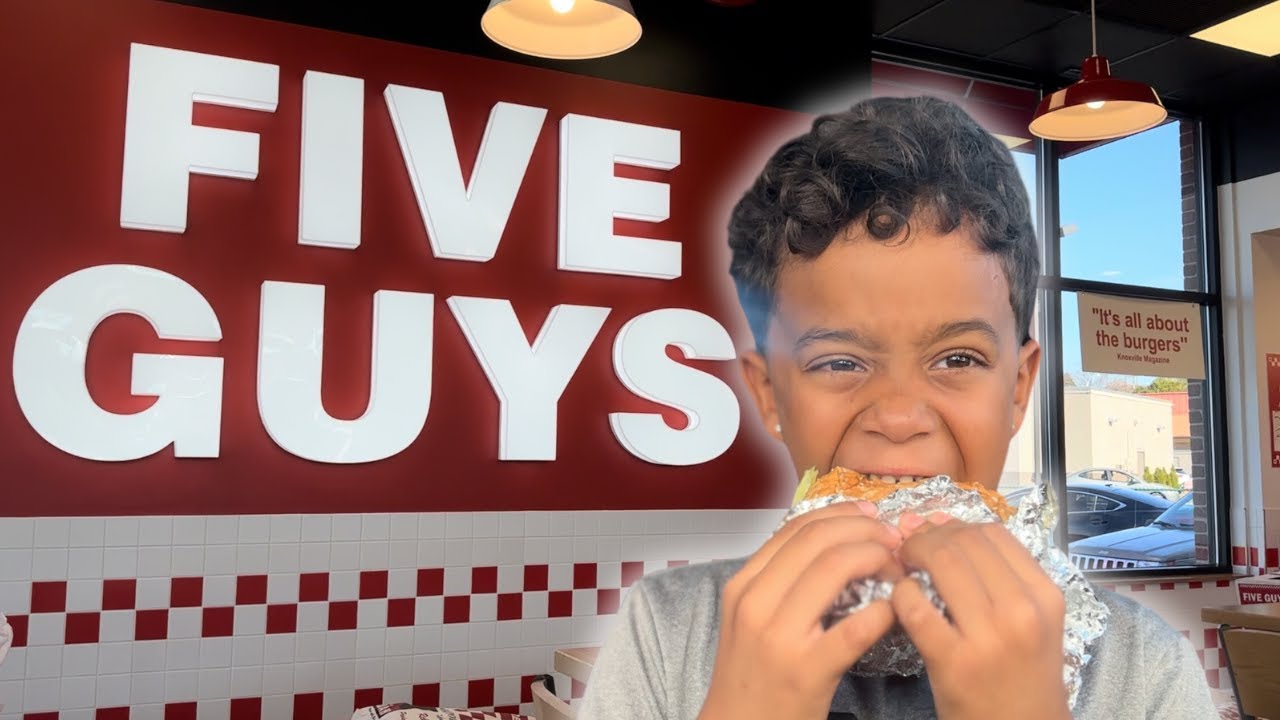 Kid Tries Five Guys Burger and Fries - YouTube