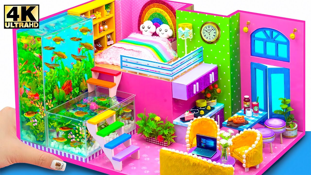 Build Miniature Modern Mansion has Fish Tank Staircase and Rainbow ...