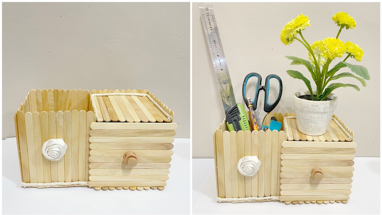 Ide kreasi stik es cream | popsicle stick craft | diy wooden storage ...