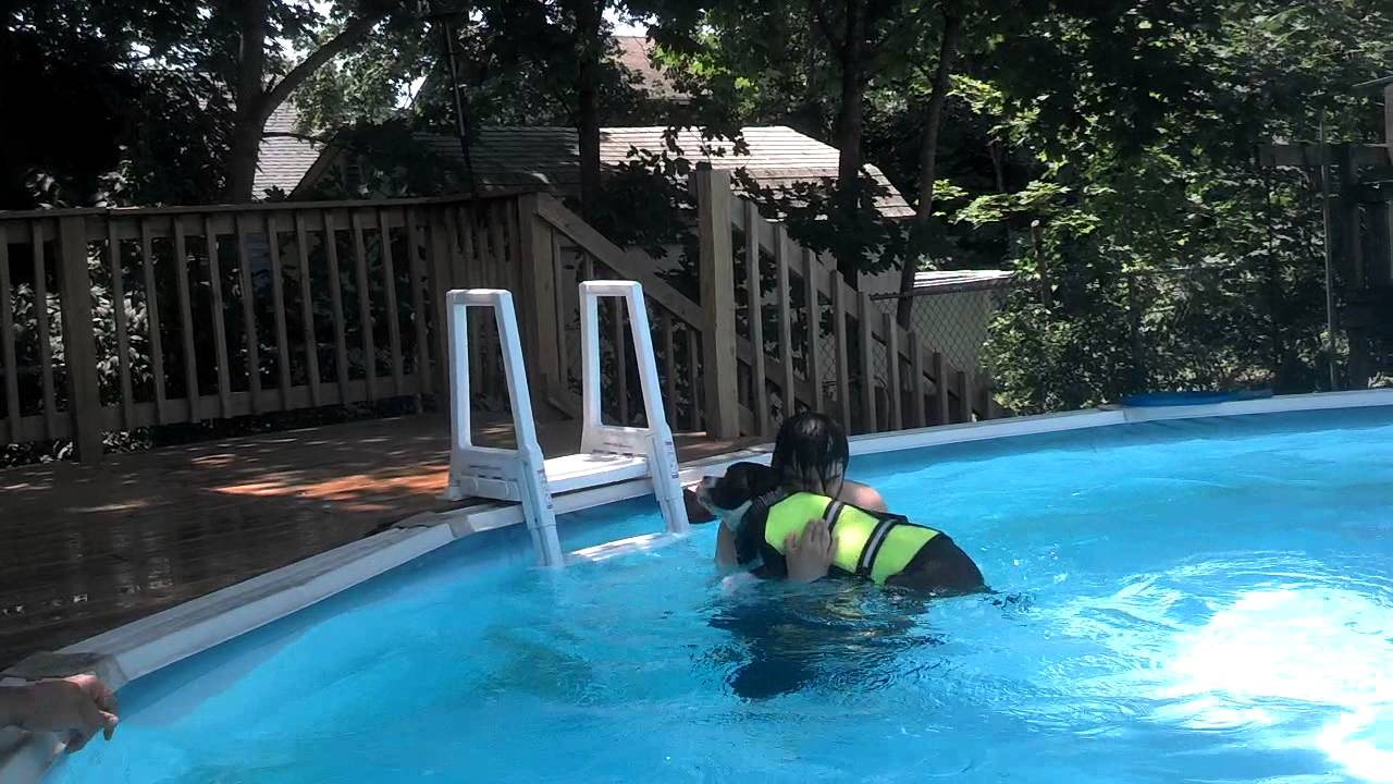 Jay jumps into pool to get his football - YouTube