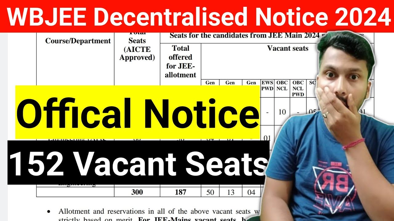 WBJEE Decentralised Notice 🔥| 152 Vacant Seats 😱| Offical Notice | Decentralised Counselling ...