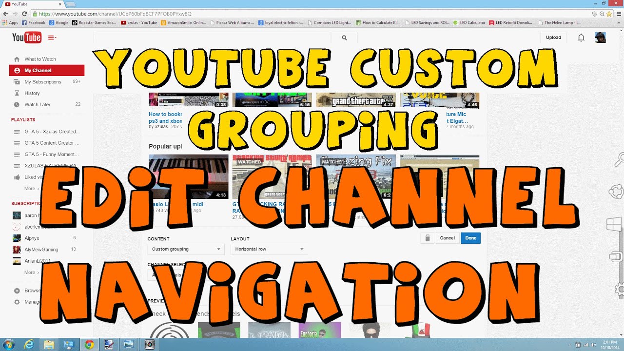 Youtube Custom grouping Edit Channel Navigation - YouTube
