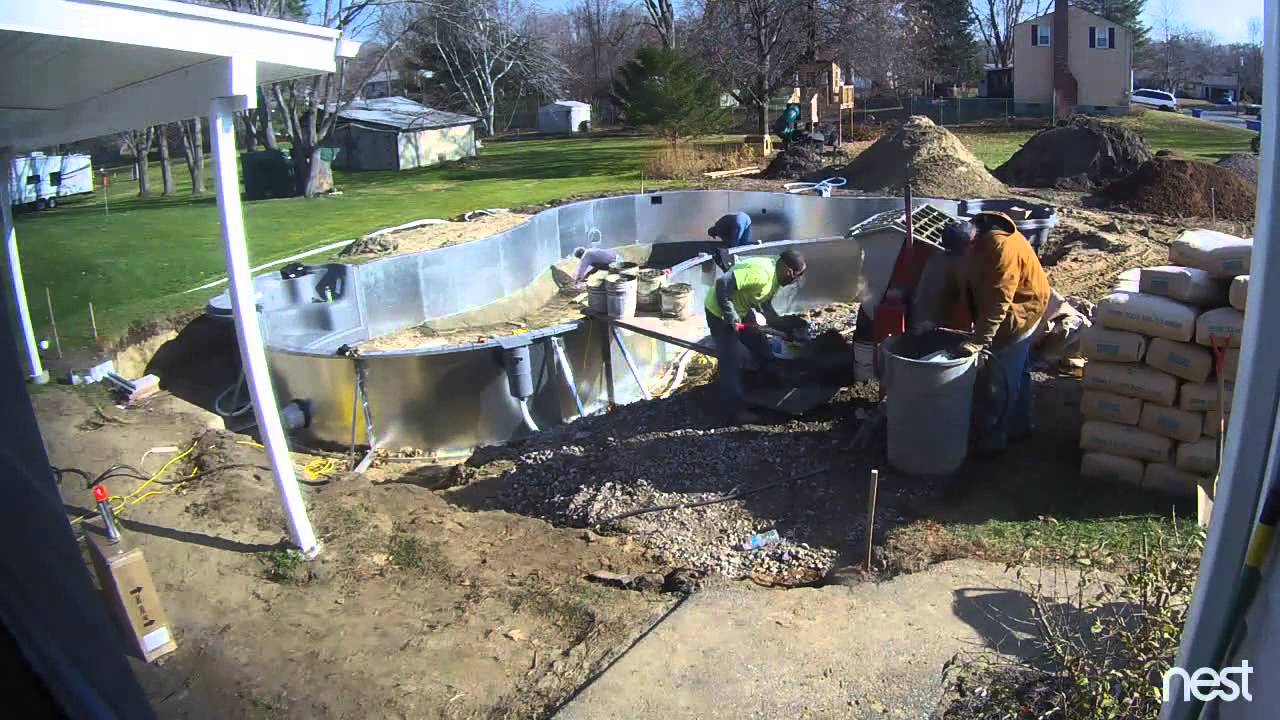 Inground Pool Install, Day 5 Vermiculite bottom - YouTube