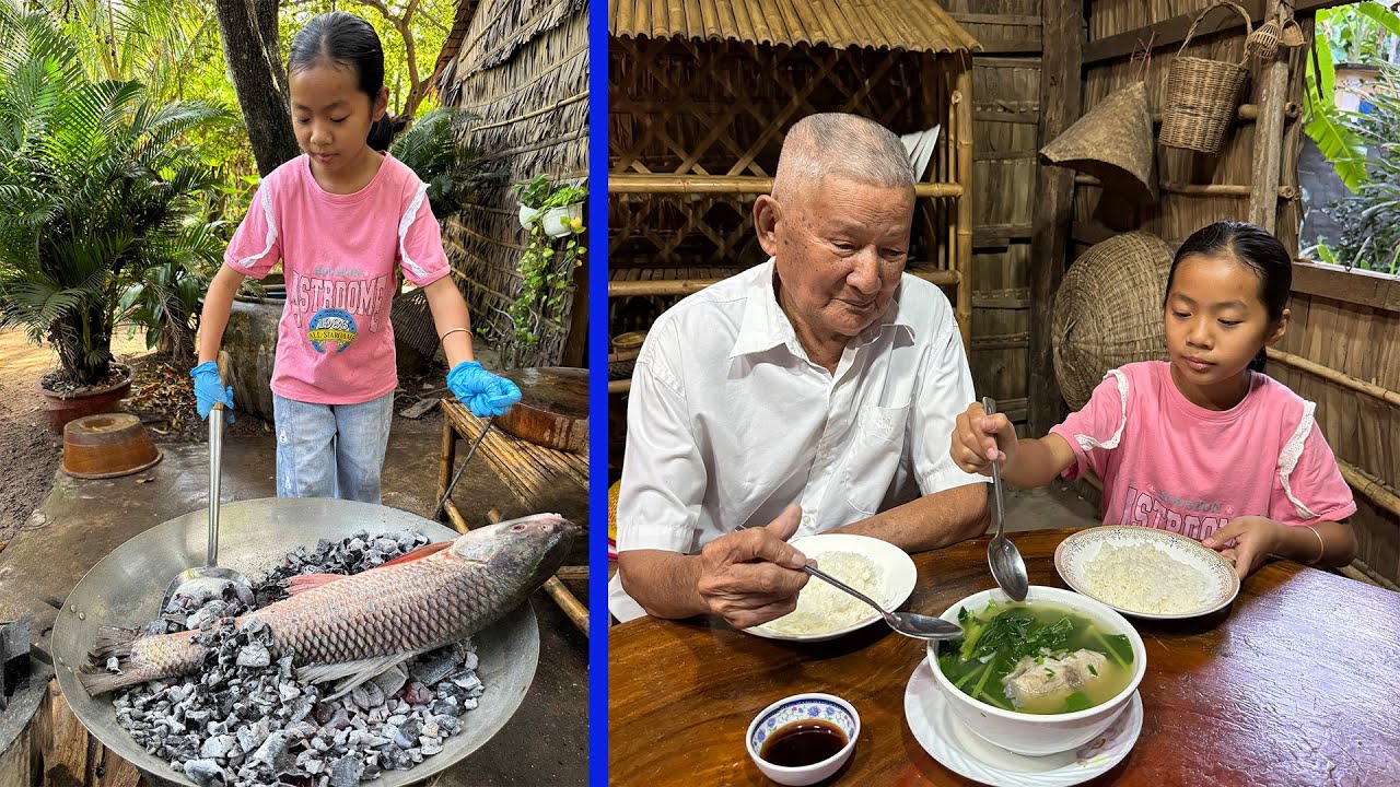 Country girl cook big fish for grandpa - Enjoy country life - YouTube