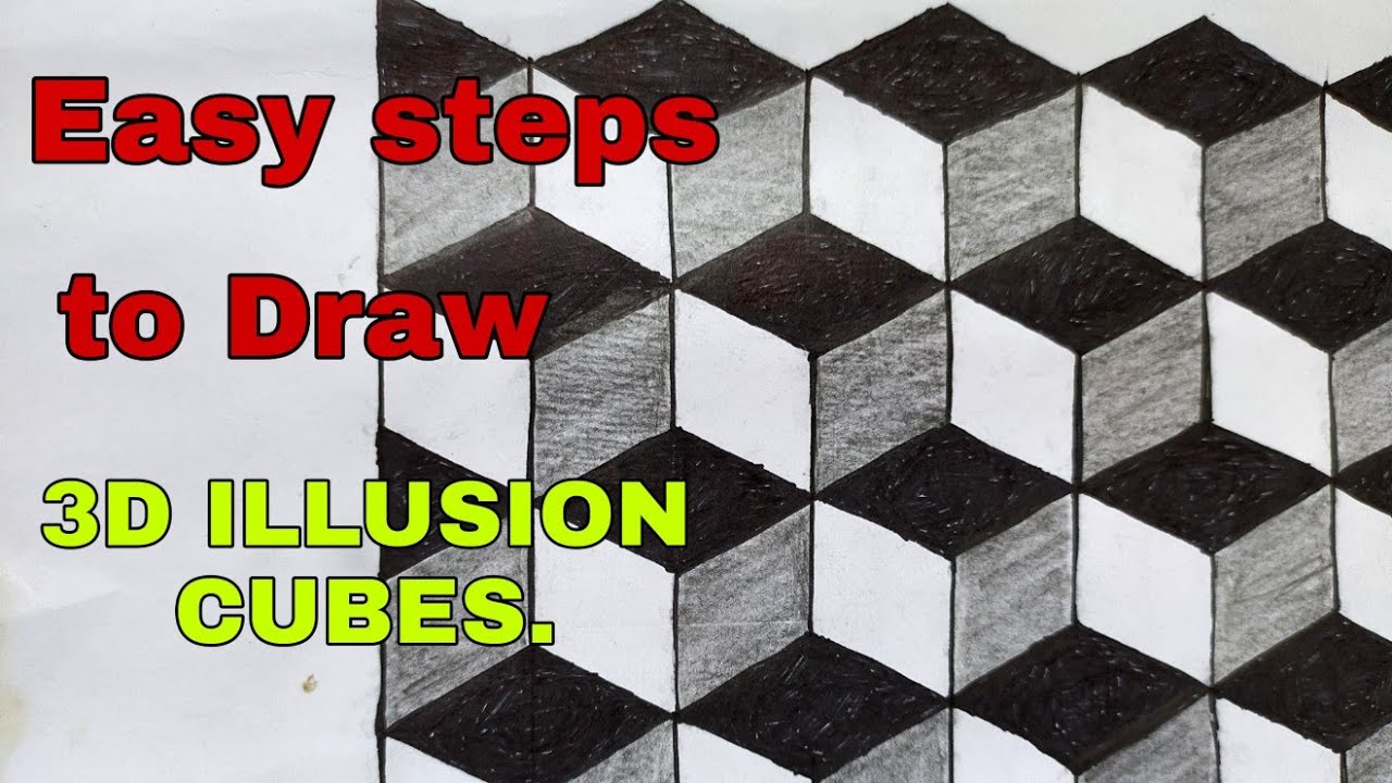 3D cube Illusion drawing / how to draw 3D Cube illusion drawing (Easy ...