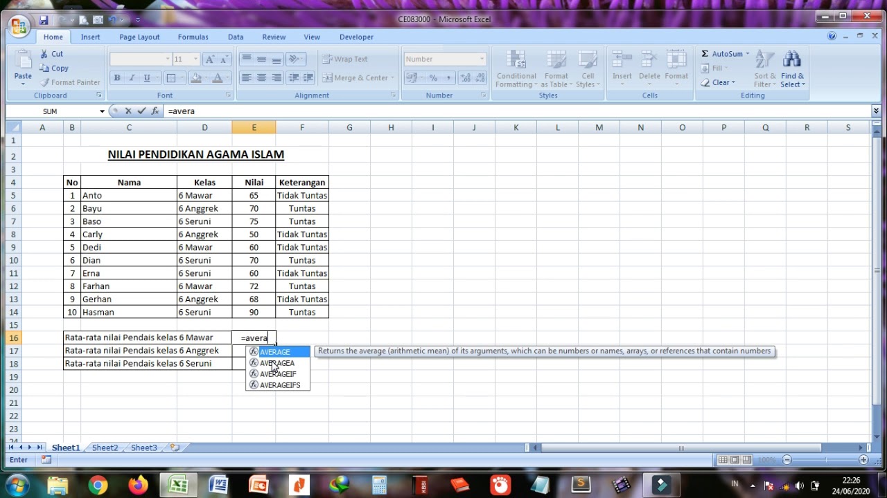 Menggunakan rumus AVERAGEIF MS Excel - YouTube