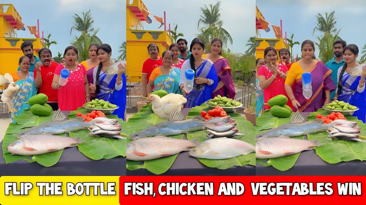 Flip The Bottle Fish, Chicken And Vegetables Win 🤔 || Funny Video 😛/ SK Challenge Video - YouTube