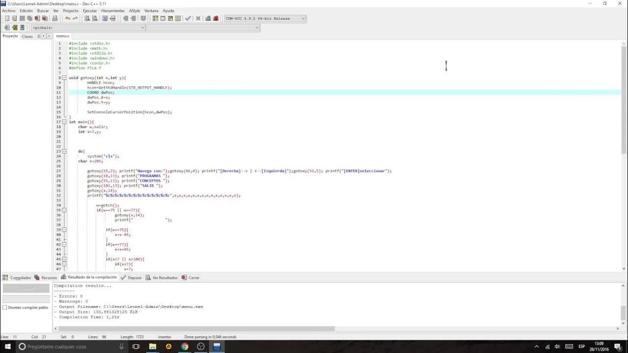 Menú navegable con flechas en C - YouTube