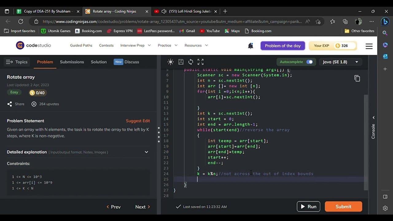 Rotate array || Placement Important Question - YouTube