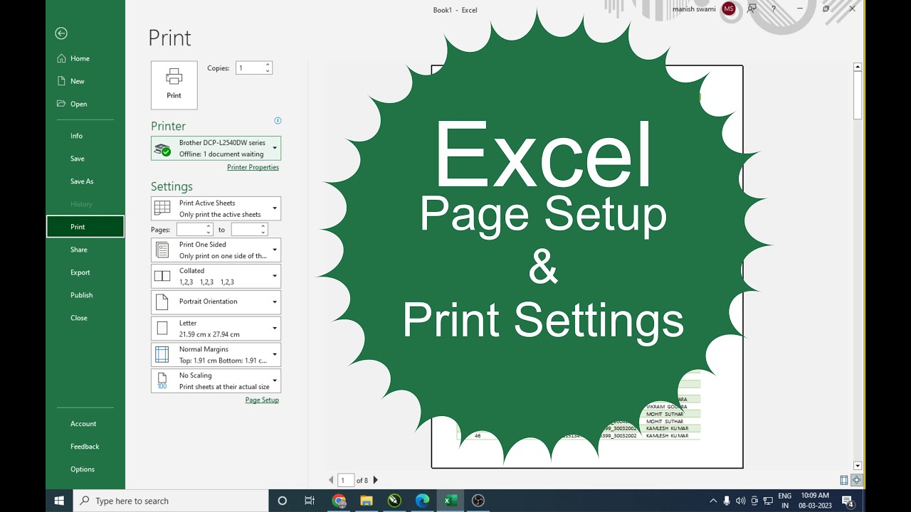 Page Settings And Printing Concept In Excel Excel Tranding Youtuber 1446