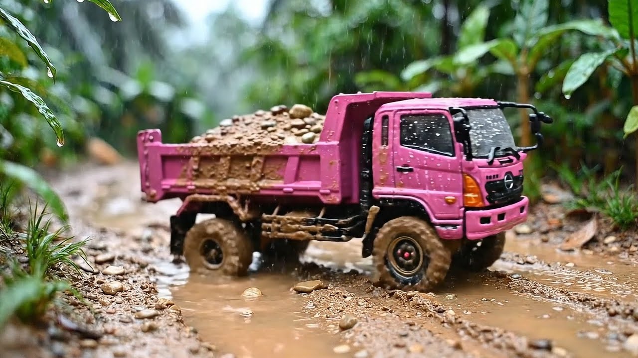 From River to Construction Site 🚚 Pink Hino Dump Truck’s Muddy Journey ...