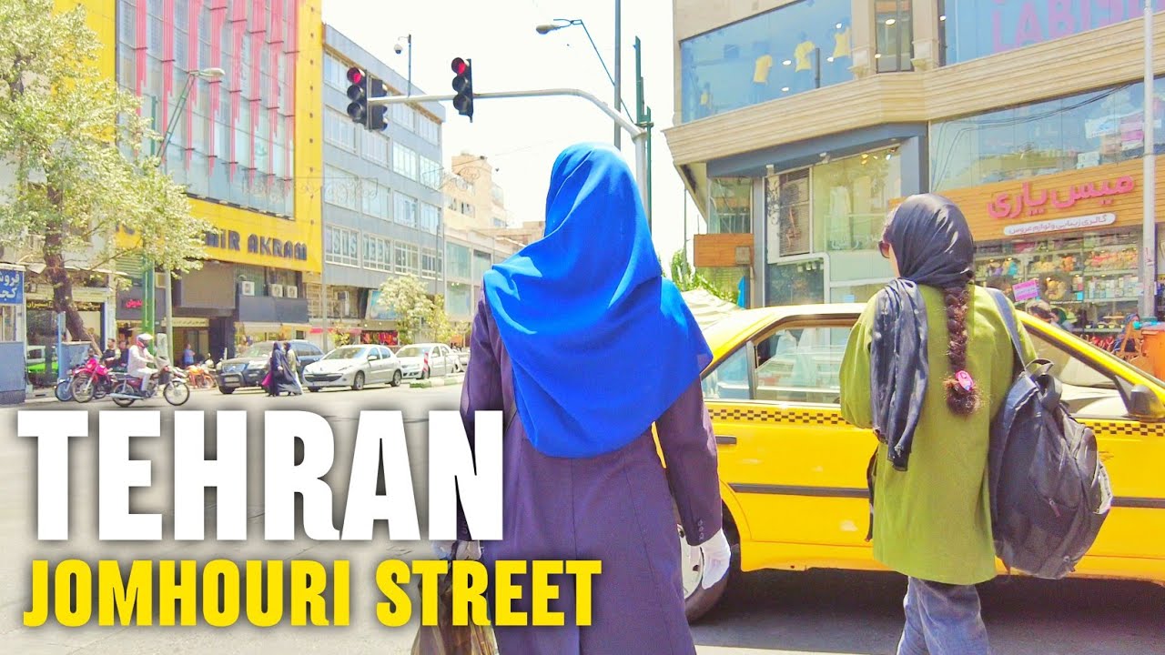 IRAN - Tehran People's daily life - Summer walk on Jomhouri street ...