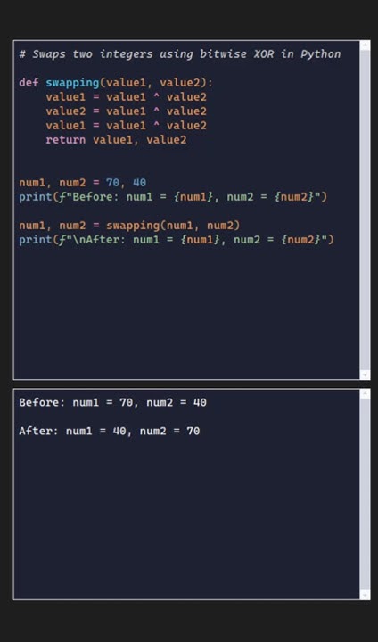 Python Variable Swapping Using XOR Operator #variablesinpython #variableswapping - YouTube
