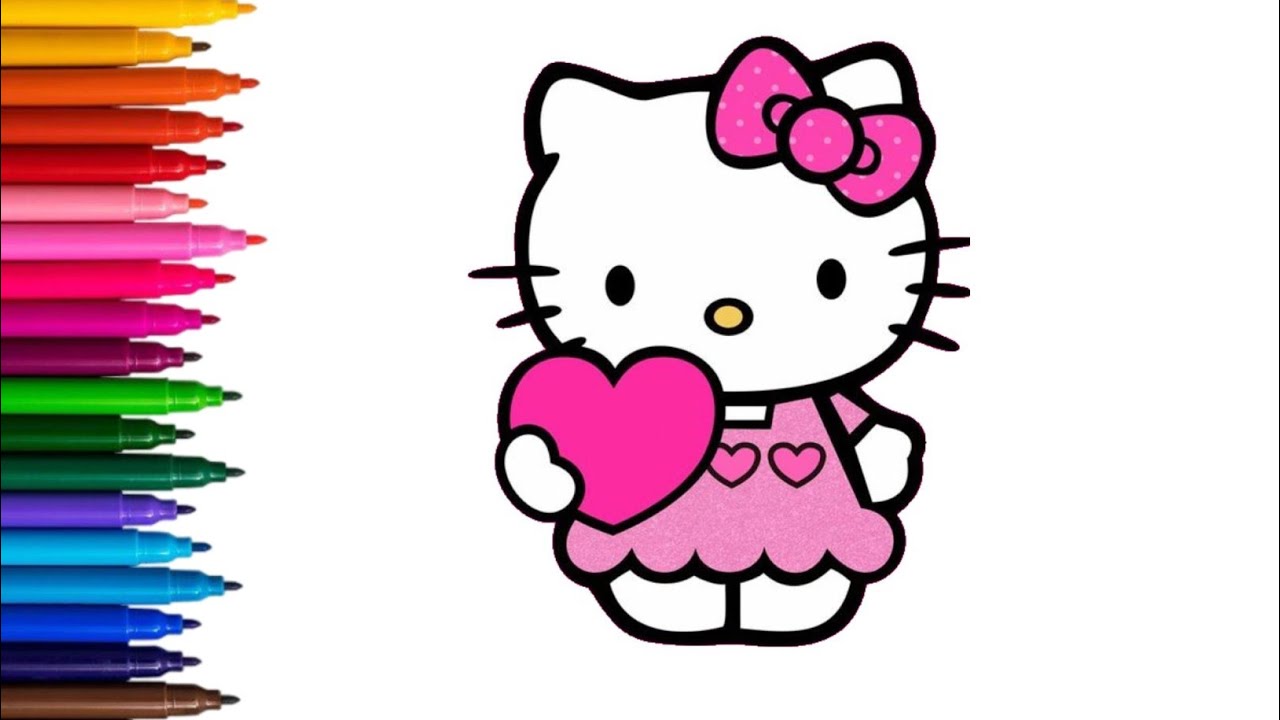 how to draw hello kitty with Pink Heart 💕💕 | hello kitty coloring pages ...