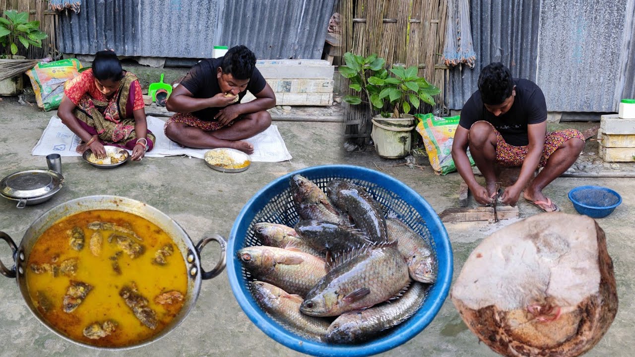 BIG KOI FISH CURRY & OL RECIPE cooking by santali TRIBE YOUNG couple ...