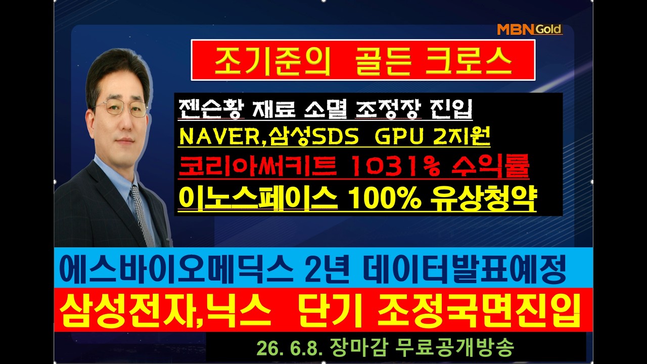 [조기준의 골든크로스]젠슨황 재료 소멸 조정장 진입/ NAVER,삼성SDS GPU 2지원 /코리아써키트 1031% 수익률/이노스 ...