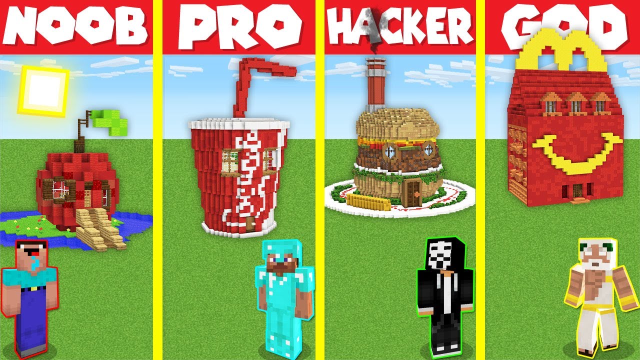Minecraft Battle: FOOD STATUE BASE HOUSE BUILD CHALLENGE - NOOB vs PRO ...