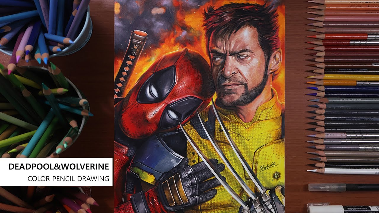 DEADPOOL & WOLVERINE colored pencil drawing - Freedraw - YouTube