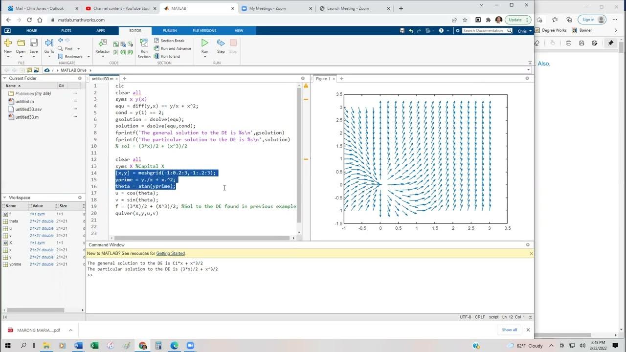 Slope Field and Particular Solution in MATLAB - YouTube