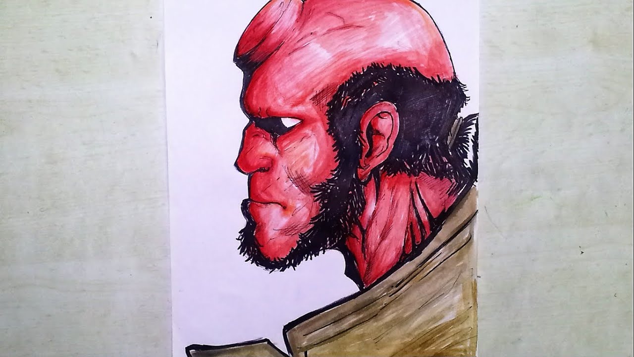 Hellboy Drawing | Watercolor Portrait Painting - YouTube