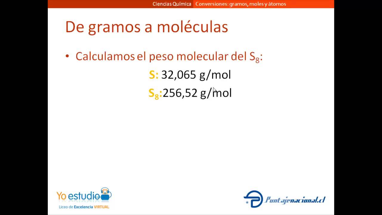 Conversión entre gramos, moles y átomos o moléculas - YouTube