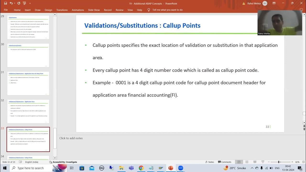 123 - Additional ABAP Concepts - Validations and Substitutions - Application Area and Callup ...