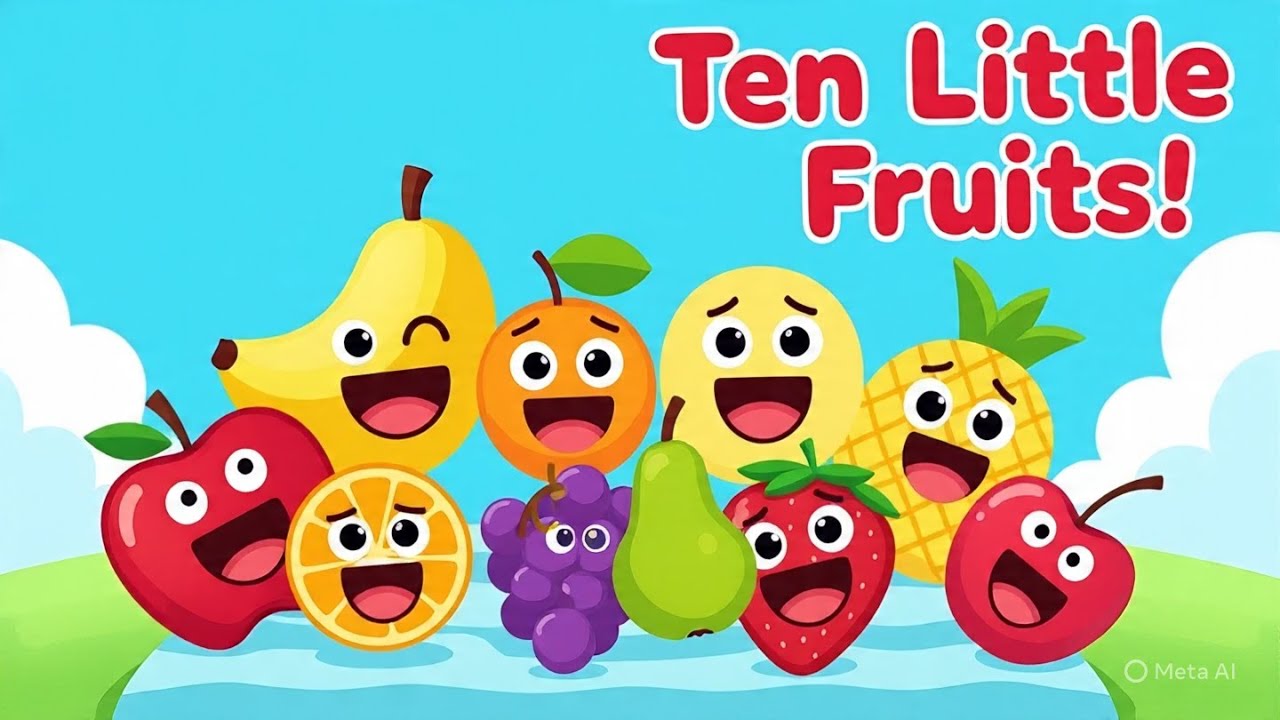 Ten Little Fruits Jumping on the Bed 🍎🍌 | Nursery Rhyme for Kids ...