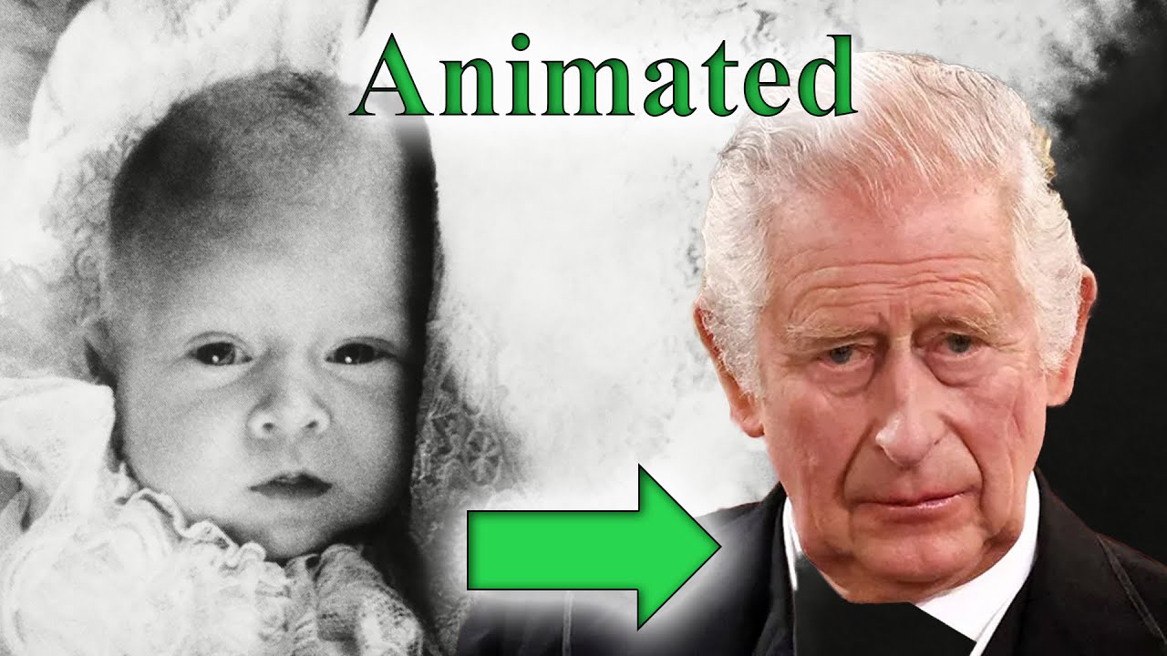 King Charles III animated morphing of his face from birth until King ...