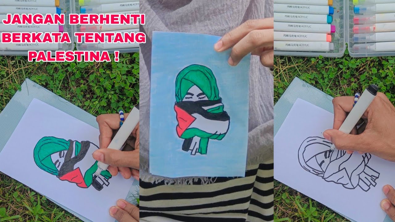 MENGGAMBAR TEMA PALESTINA || MENGGAMBAR WANITA PALESTINA || FREE ...