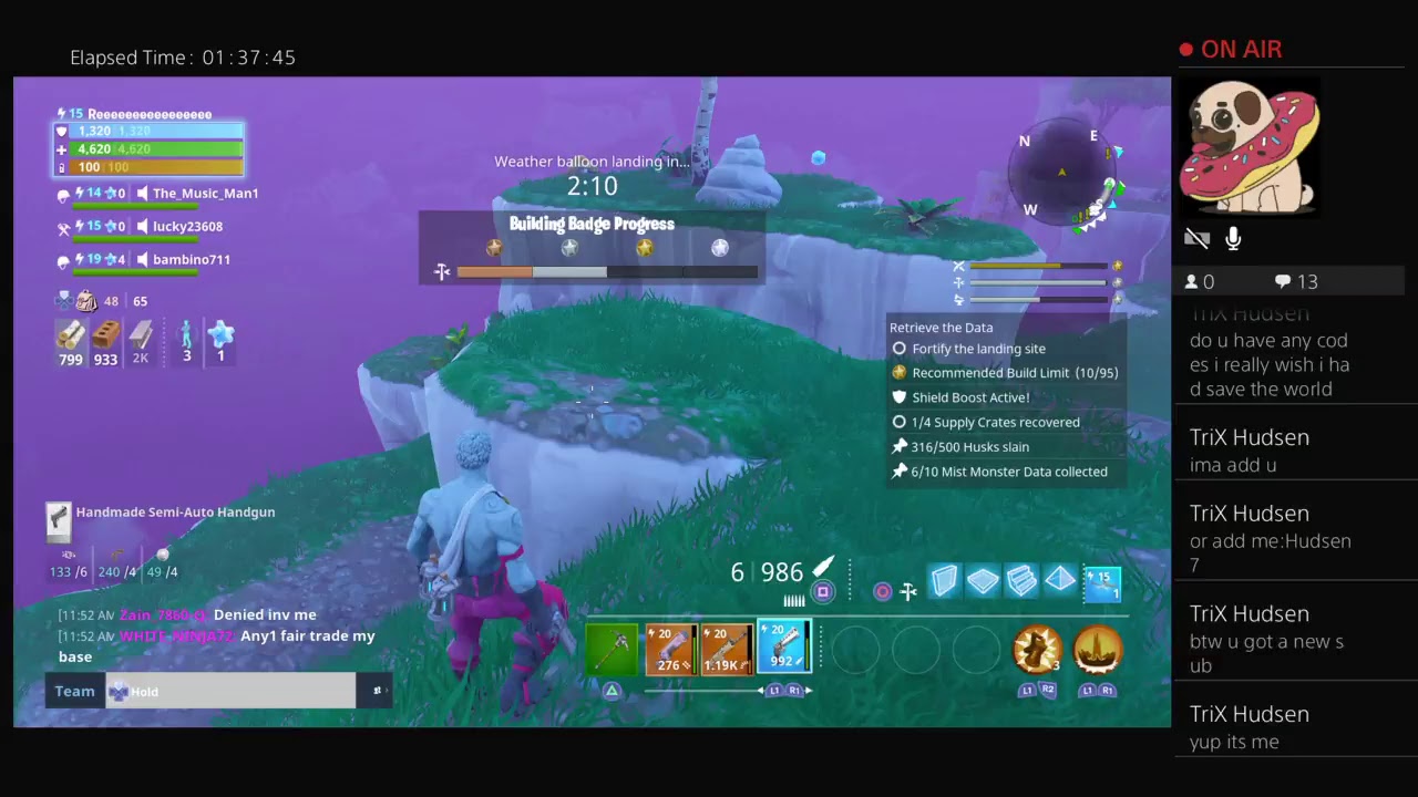 Playing fortnite save the world giving away 1 zaptron - YouTube