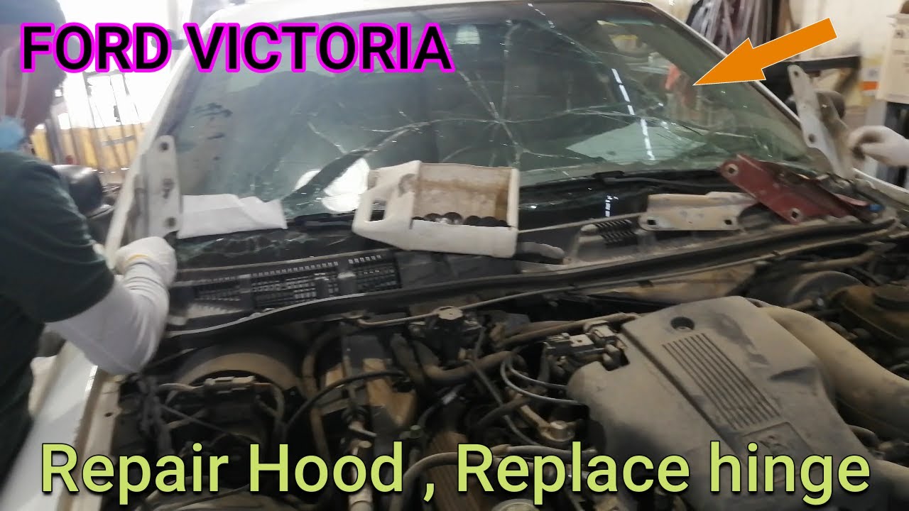 FORD CROWN VICTORIA : REPAIR HOOD AND REPLACEMENT OF HOOD HINGE - YouTube