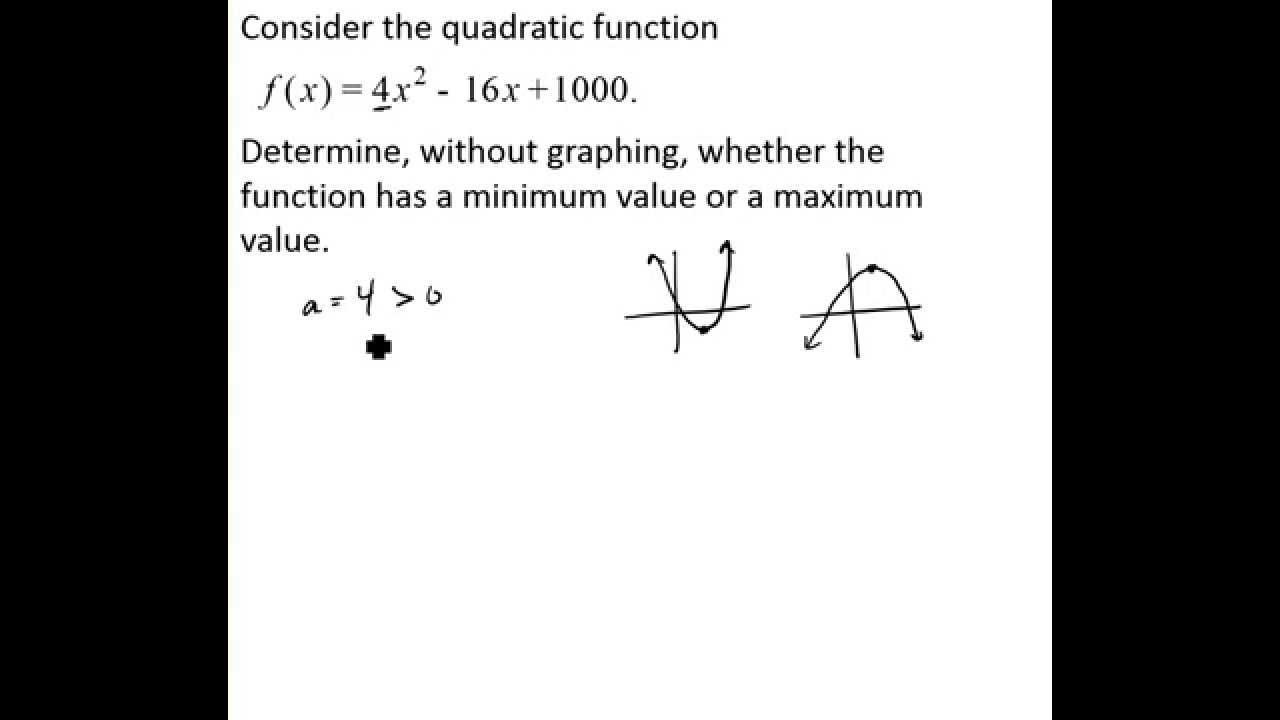 Determine Whether a Quadratic Function has a Maximum or Minimum Value - YouTube