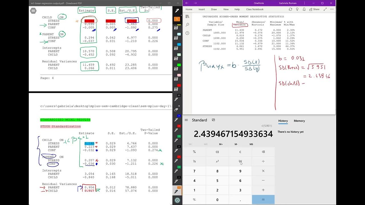 MplusWizard: 10. The Mplus output file. EXTRA (Calculating standardized coefficients by hand ...