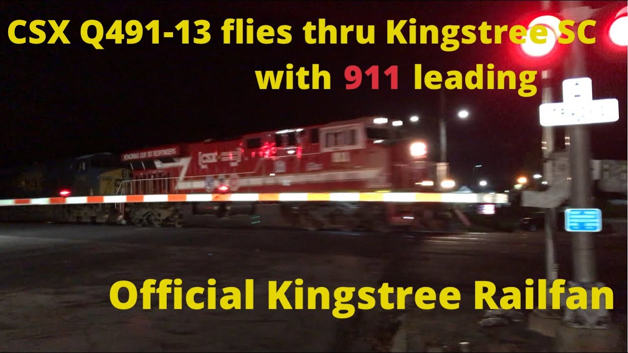 CSX Q491-13 flies thru Kingstree SC with 911 leading - YouTube