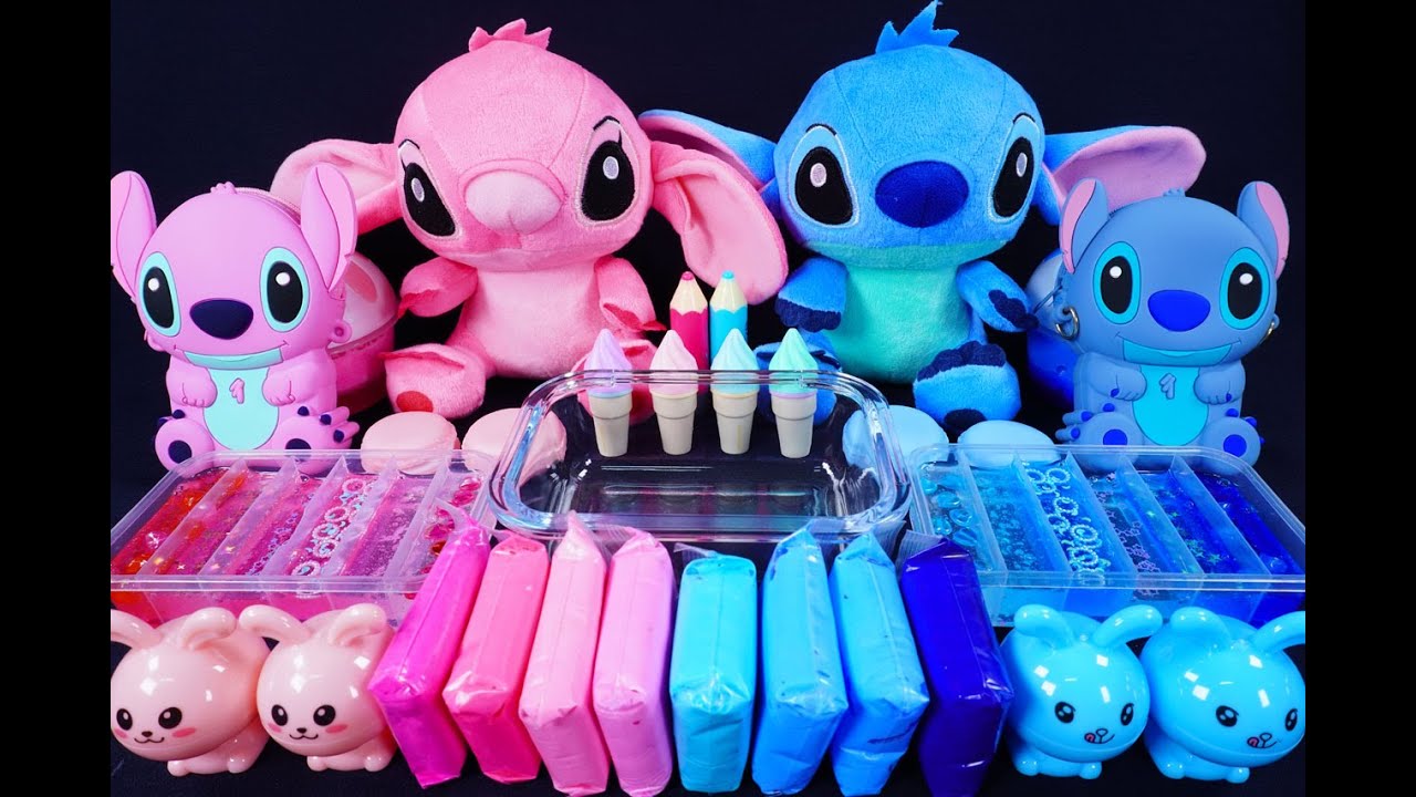 Mixing "Stitch " Eyeshadow & Makeup, parts, glitter into Slime! # ...