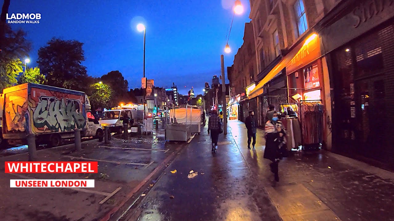Night walk in East London Walk - Whitechapel to Shadwell DLR Station ...