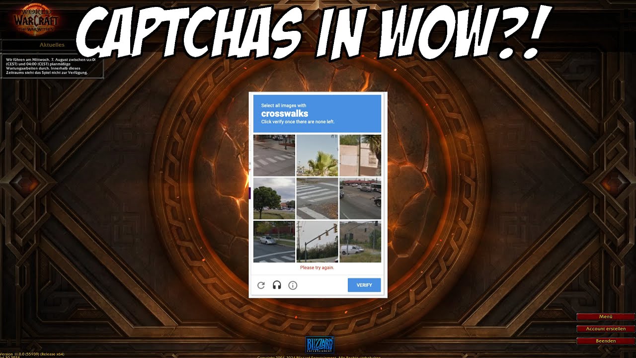 CAPTCHAS jetzt auch in WORLD OF WARCRAFT! Blizzard prüft, ob ihr nicht vielleicht ein Bot seid ...