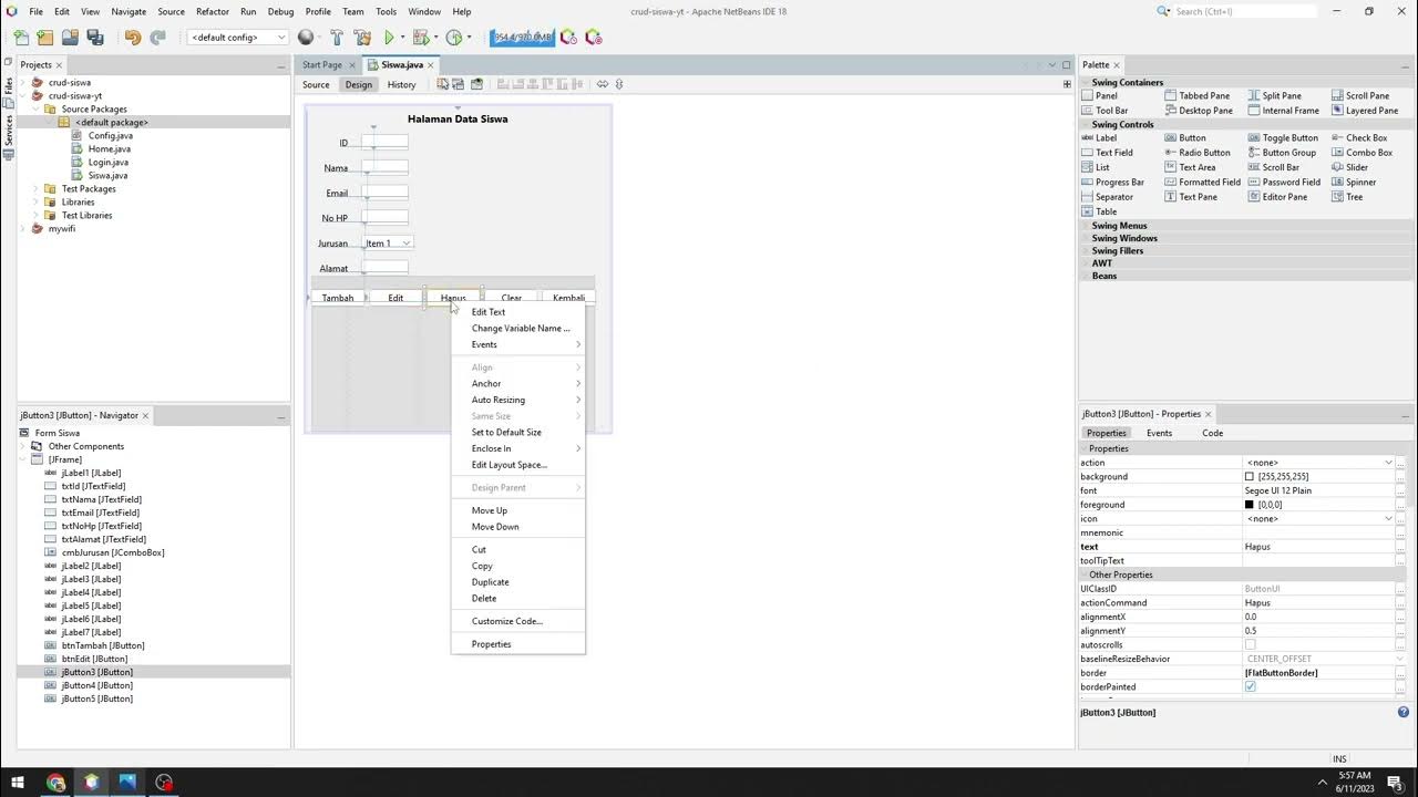8. TUTORIAL SEDERHANA CRUD JAVA NETBEANS MYSQL - VIEW SISWA - YouTube