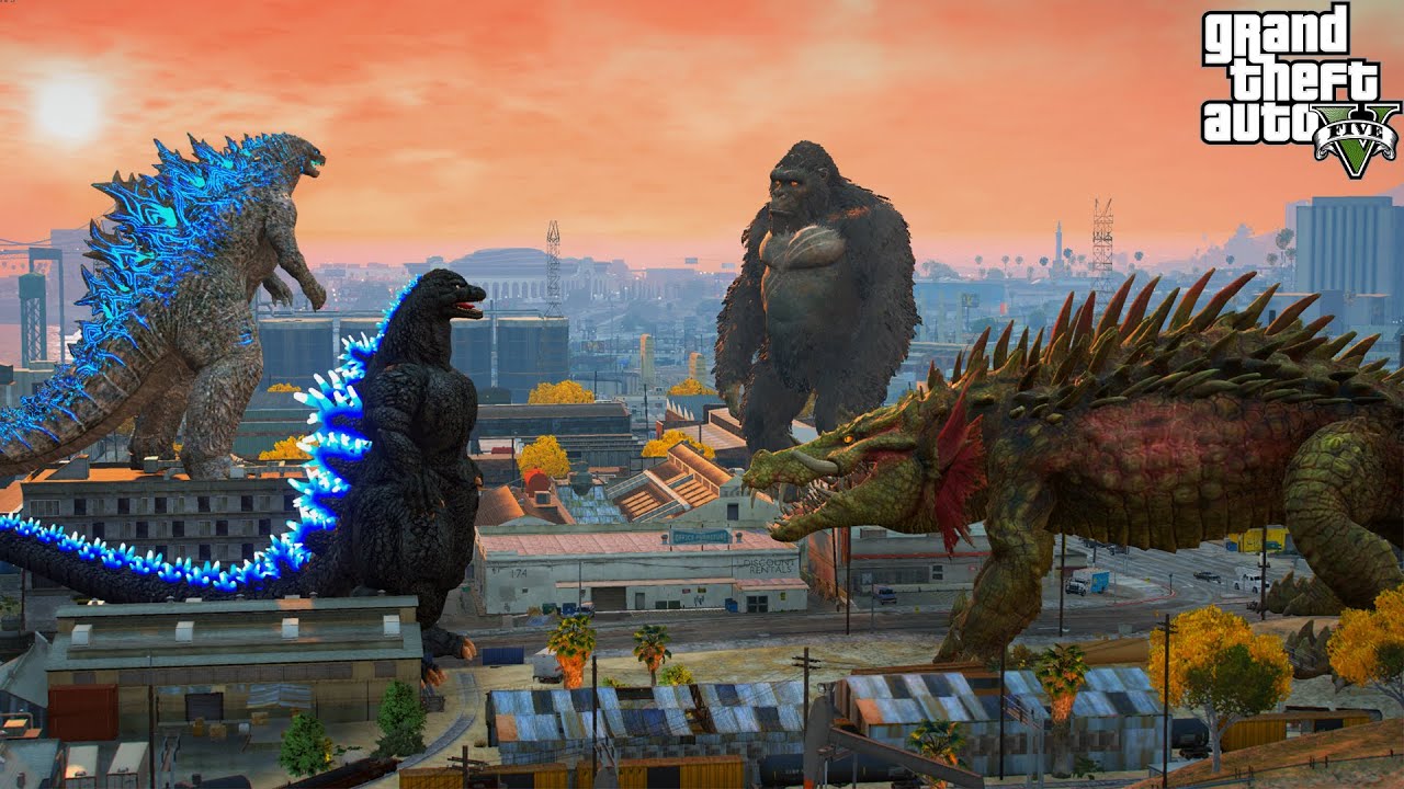 Heisei Godzilla and Godzilla Giant vs Kong And Lizzie Rampage - GTA V ...