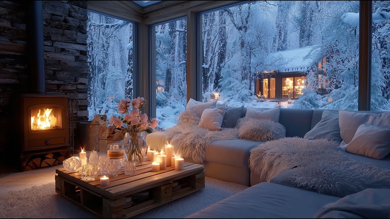 🔥🎼 Quiet Winter Jazz Lounge | Snow Outside & Fire Inside | Focus, Study ...