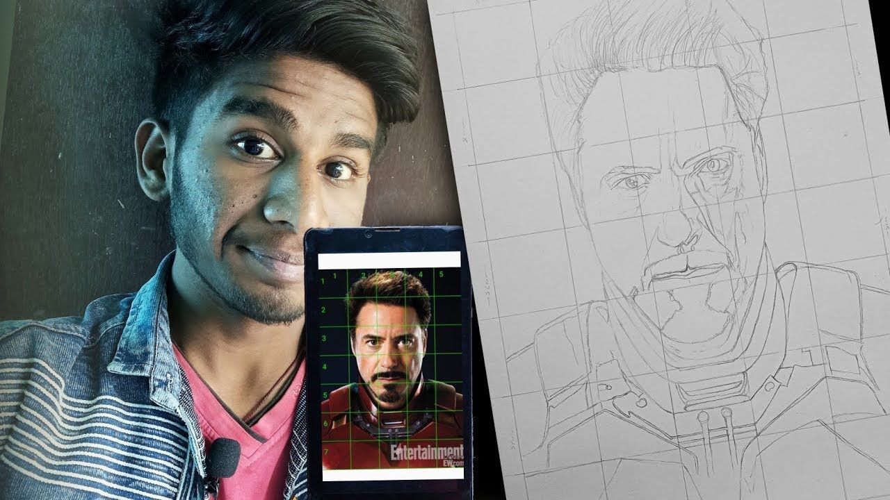 How to draw outline using Grid Method ? Iron Man Full Sketch outline ...