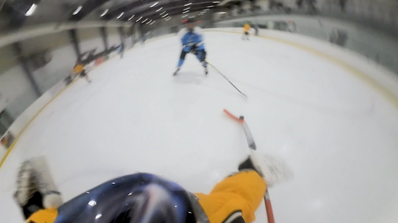 EBUG Beer league hockey game. Goalie POV. Yellow vs. Blue - YouTube