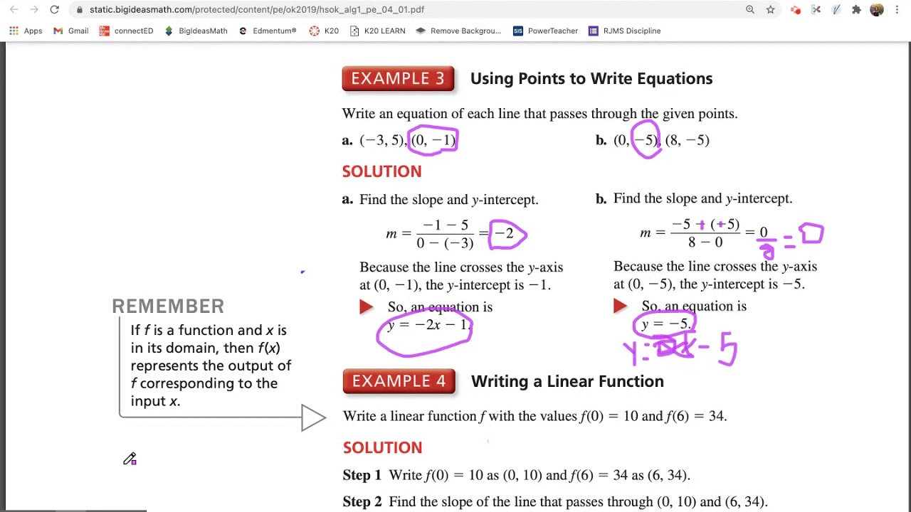 Algebra 1 lesson 4.1 Writing Equations in Slope-Intercept Form - YouTube