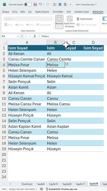 Excelde İsim Soyad Ayırma Ve Birleştirme Excel Exceldersleri Exceltips Exceltricks Ai
