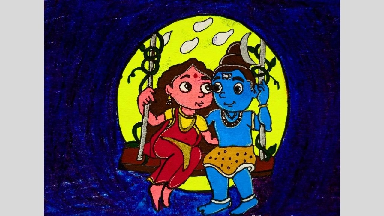 Adorable Cartoon Shiva & Parvati Drawing#how to draw little shiva ...