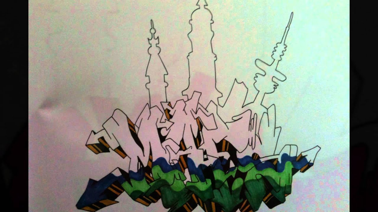 Graffiti on paper l wildstyle with Hamburg skyline l Stylefile Marker ...