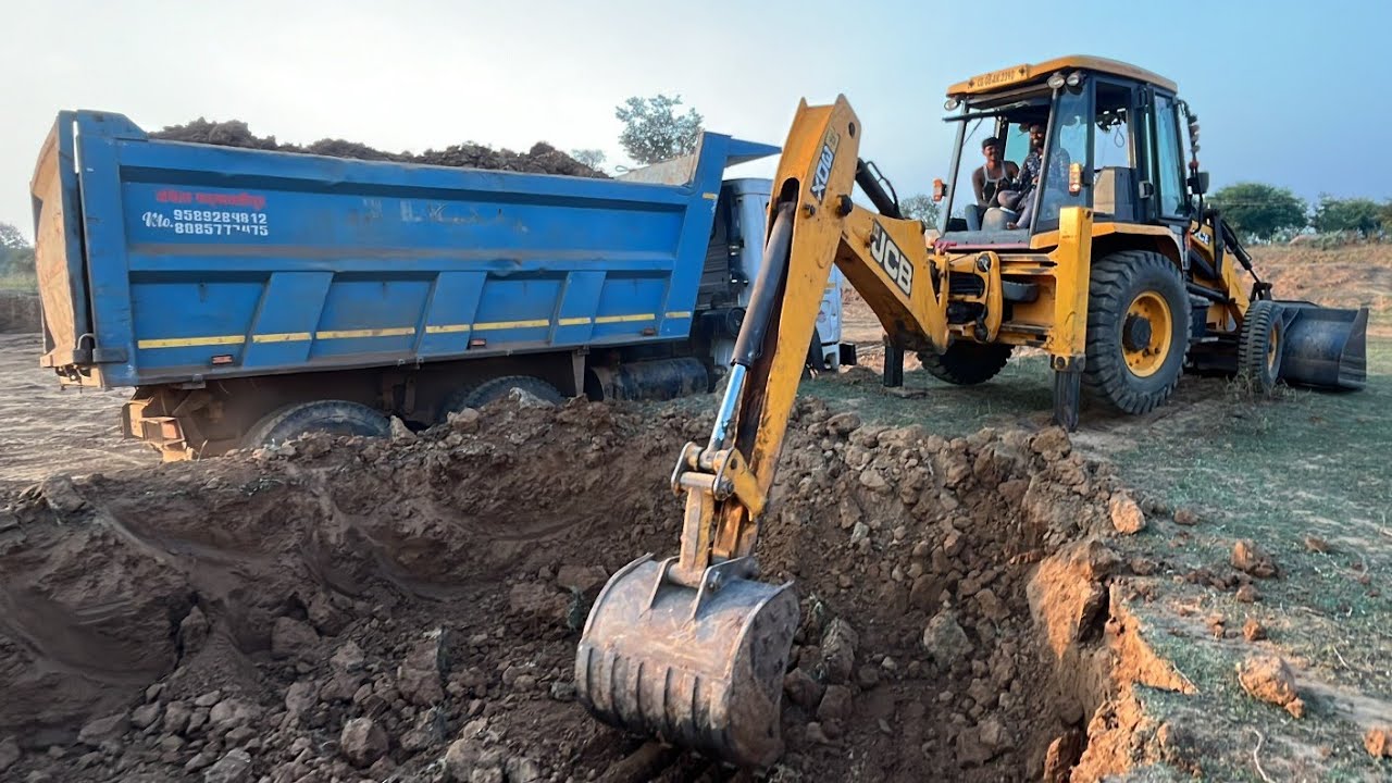 JCB excavation loading video truck loading very hard working JCB 3DX ...